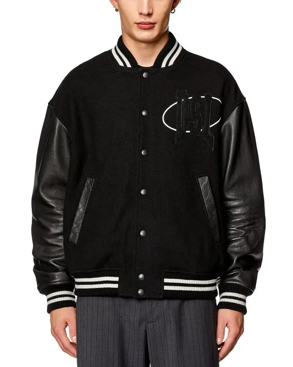 Diesel® Mixed Media Bomber Jacket In Very Black - 48% Off